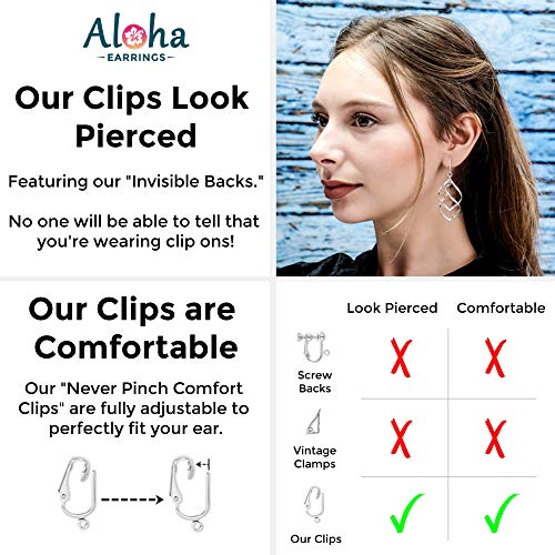 Silver Clip On Earrings For Women, They Look Pierced, Don't Pinch & Won't Fall Off, Hypoallergenic & Lightweight (Silver Double Drops)