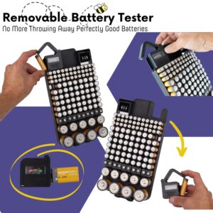 Bee Neat Battery Organizer and Storage Case with Tester - Battery Storage Box for Wall or Drawer - Max. 114 Batteries AA, AAA, 9Volt, C, D & Watch Batteries