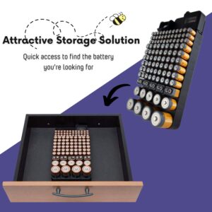 Bee Neat Battery Organizer and Storage Case with Tester - Battery Storage Box for Wall or Drawer - Max. 114 Batteries AA, AAA, 9Volt, C, D & Watch Batteries