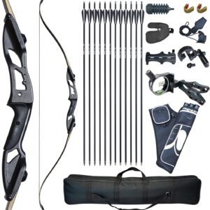 D&Q Recurve Bows for Adults Hunting Black Hunter Longbow Takedown 30-50lbs Bow and Arrow Set Right Handed Archery Archery with Bow Case Stringer Arrow Target Practice (Black 50lbs)