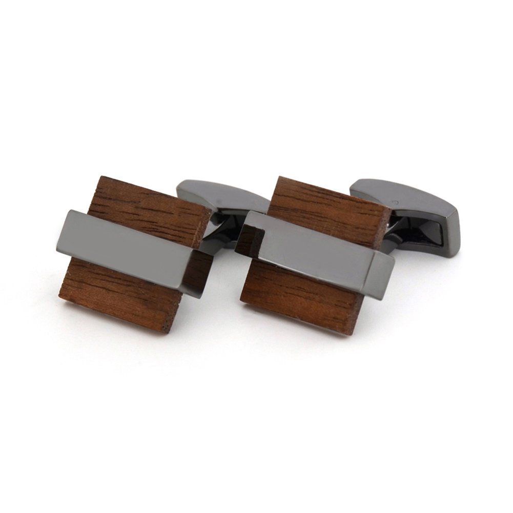 Mr.Van Natural Wood Cufflinks Men's Handcrafted Square Wood Cuff links Set Classic Wedding Business Gift for men