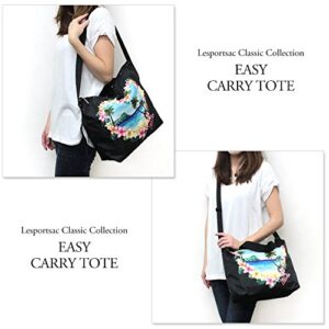 LeSportsac Aloha Sunrise HAWAII EXCLUSIVE Easy Carry Tote Crossbody + Top Handle Handbag, Style 2431/Color K586, Placement Print - Vibrant Tropical Lei Flowers & Palm Trees, Aloha Printed Front & Back