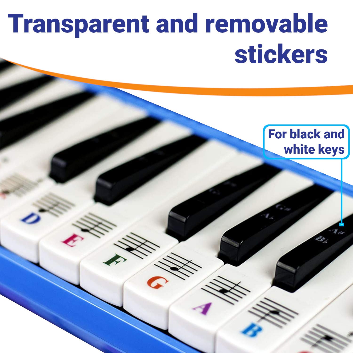 Piano Stickers for 32/37 Key Melodica-Transparent and Removable-Made in USA