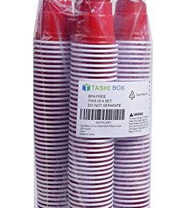 TashiBox Disposable Mini Red Shot Glasses - 2.5 Ounce - 200 Count - Mini Party Cups, Jager Bomb, Jello Shots, Sample Cups.