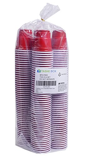 TashiBox Disposable Mini Red Shot Glasses - 2.5 Ounce - 200 Count - Mini Party Cups, Jager Bomb, Jello Shots, Sample Cups.