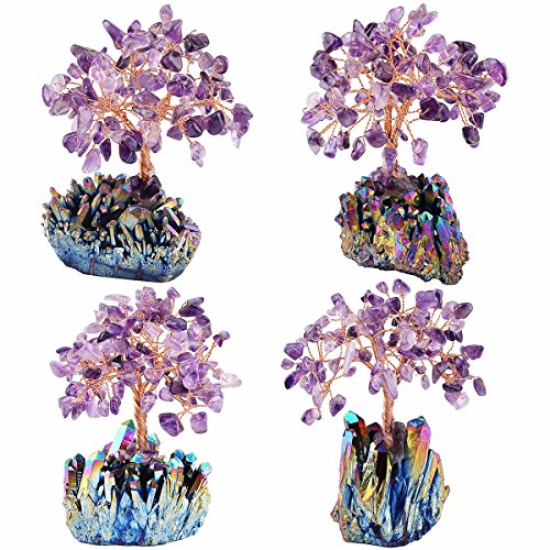 mookaitedecor Amethyst Crystal Tree, Quartz Cluster Rainbow Titanium Crystals Base Bonsai Money Tree for Wealth and Luck