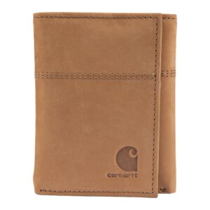 carhartt men's casual saddle leather wallets, available in multiple styles and colors, brown (trifold), one size