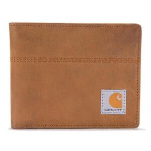 carhartt men's casual saddle leather wallets, available in multiple styles and colors, brown (bifold), one size