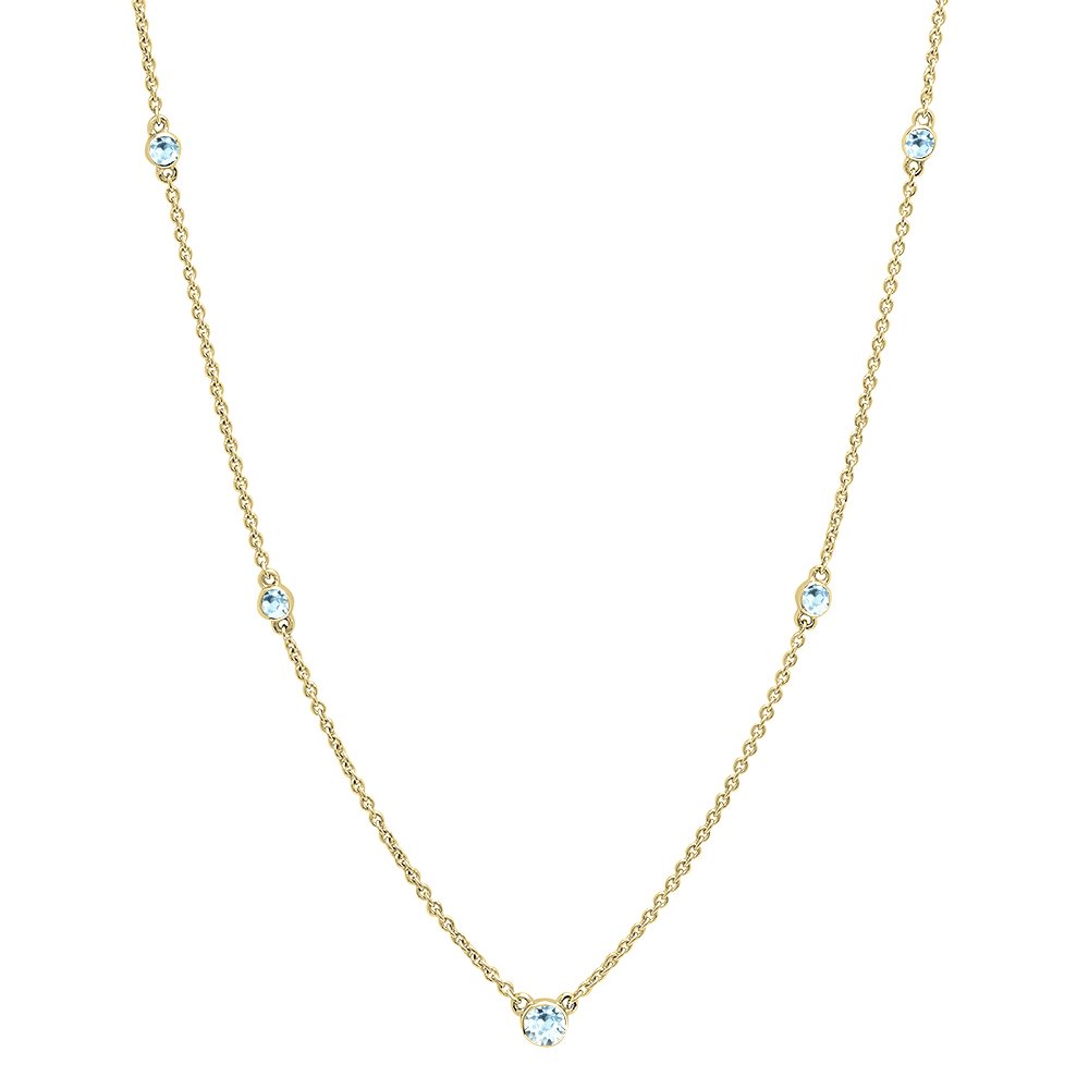 Dazzlingrock Collection Round Aquamarine 5 Stone Station Style Necklace for Women in 10K Yellow Gold