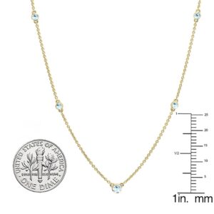 Dazzlingrock Collection Round Aquamarine 5 Stone Station Style Necklace for Women in 10K Yellow Gold