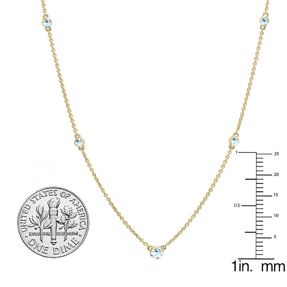 Dazzlingrock Collection Round Aquamarine 5 Stone Station Style Necklace for Women in 10K Yellow Gold