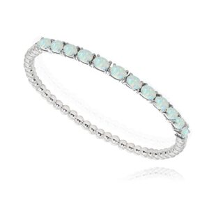 B. BRILLIANT Sterling Silver Synthetic White Opal Oval Beaded Stretch Stackable Bracelet for Women