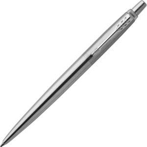 parker jotter ballpoint pen, retractable, fine 0.5 mm, blue ink, stainless steel barrel