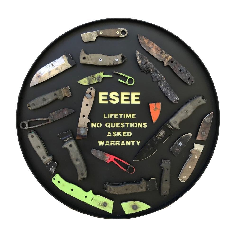 ESEE Authentic Model 4HM Fixed Blade Knife, Black Powder Blade, Micarta Handle, Leather Sheath