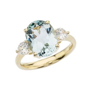 elegant 10k yellow gold sky blue aquamarine with white topaz engagement/proposal ring (size 7)