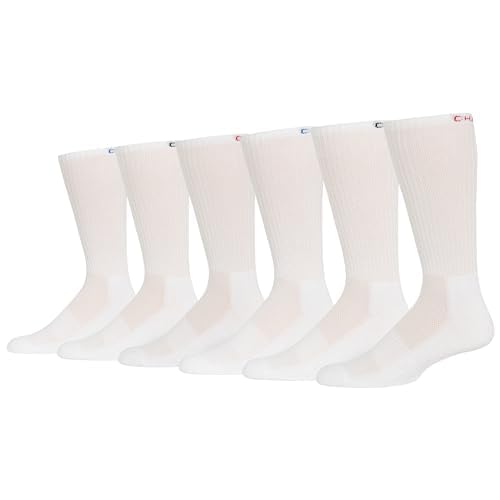 Chaps Men's Cushioned Repreve Athletic Socks-6 Pair Pack-Running Breathable Front Mesh and Arch Support, Crew-White, Shoe Size: 6-12