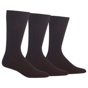 chaps men's solid rib casual crew socks with embroidered logo (pack of 3), brown, shoe size 6-12/sock size 10-13