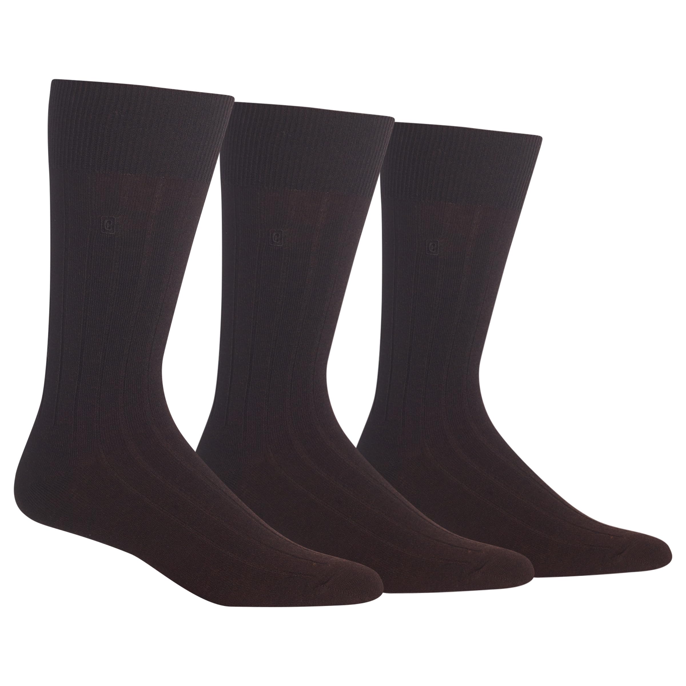 Chaps Men's Solid Rib Casual Crew Socks with Embroidered Logo (Pack of 3), Brown, Shoe Size 6-12/Sock Size 10-13