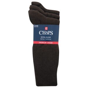 Chaps Men's Solid Rib Casual Crew Socks with Embroidered Logo (Pack of 3), Brown, Shoe Size 6-12/Sock Size 10-13