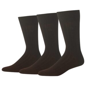 Chaps Men's Solid Rib Casual Crew Socks with Embroidered Logo (Pack of 3), Brown, Shoe Size 6-12/Sock Size 10-13