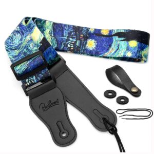 bestsounds van gogh starry night guitar strap includes strap button & 2 strap locks, adjustable guitar shoulder strap for bass, electric & acoustic guitar, best gift for men women guitarist