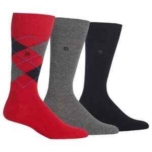 chaps men's soft argyle dress crew socks-3 pair pack-reinforced heel and toe, red assorted, shoe size: 6-12