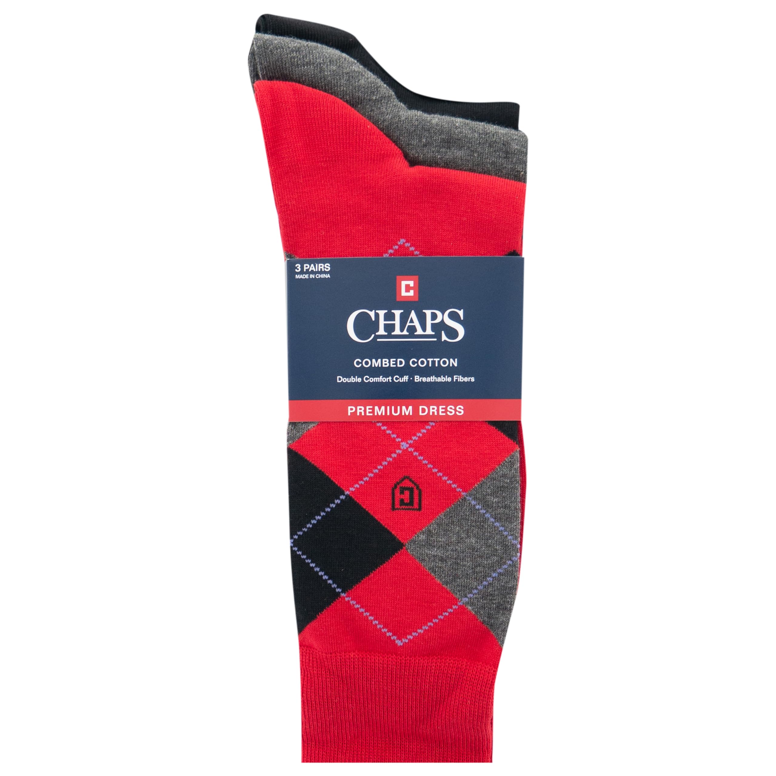 Chaps Men's Soft Argyle Dress Crew Socks-3 Pair Pack-Reinforced Heel and Toe, Red Assorted, Shoe Size: 6-12