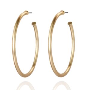 pomina classic gold hoop earrings for women basic trendy tubular open round matte gold silver hoops, 2 inches (gold)