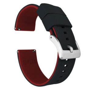 barton watch bands quick release elite silicone watch bands, black top/crimson red bottom, 22mm