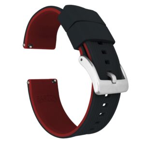 BARTON WATCH BANDS Quick Release Elite Silicone Watch Bands, Black Top/Crimson Red Bottom, 22mm