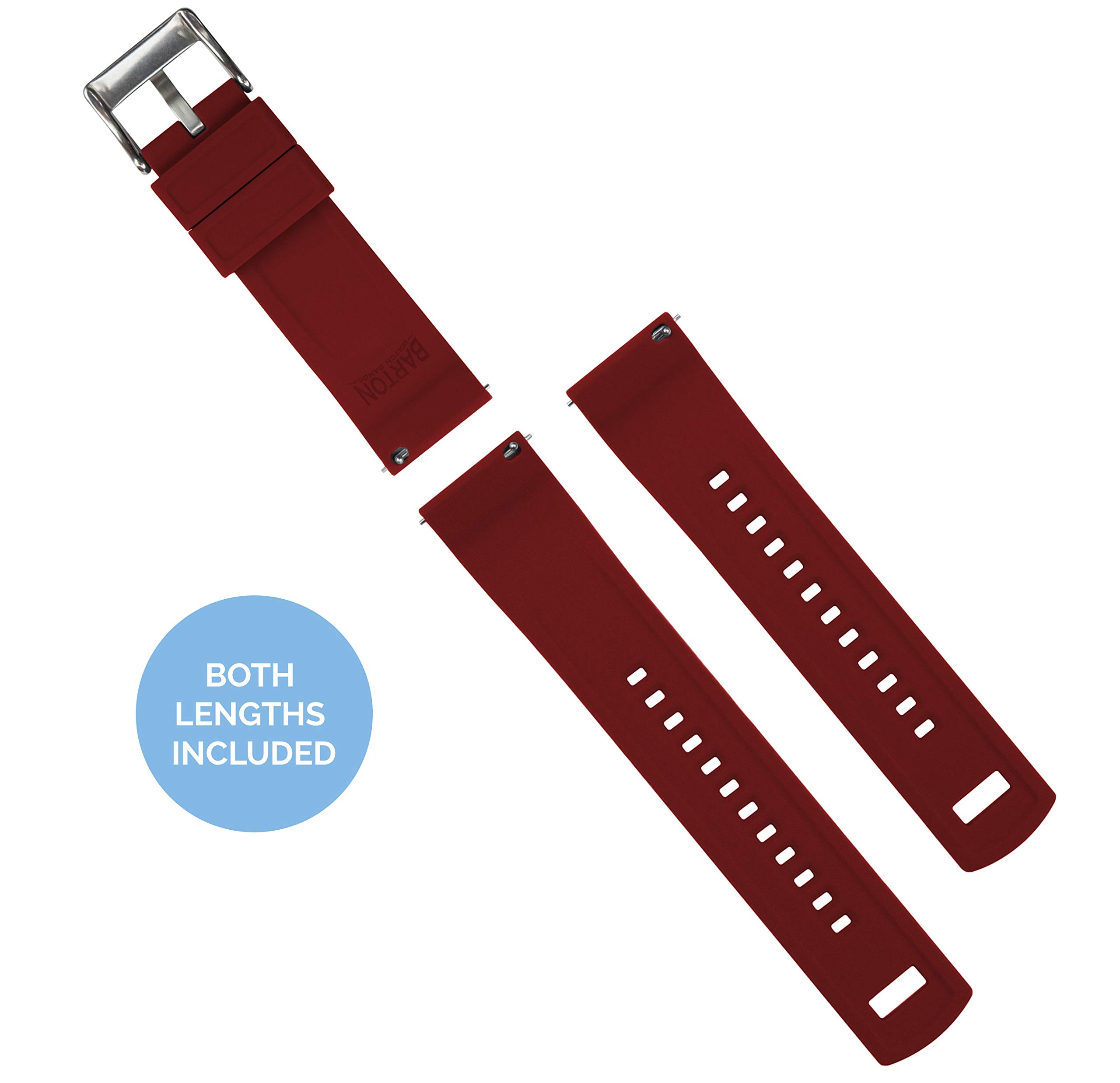 BARTON WATCH BANDS Quick Release Elite Silicone Watch Bands, Black Top/Crimson Red Bottom, 22mm