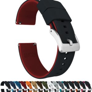 BARTON WATCH BANDS Quick Release Elite Silicone Watch Bands, Black Top/Crimson Red Bottom, 22mm