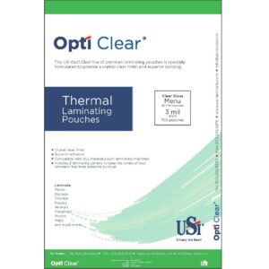 usi opti clear premium thermal laminating pouches, menu size, 3 mil, 12 x 18 inches, 100-pack