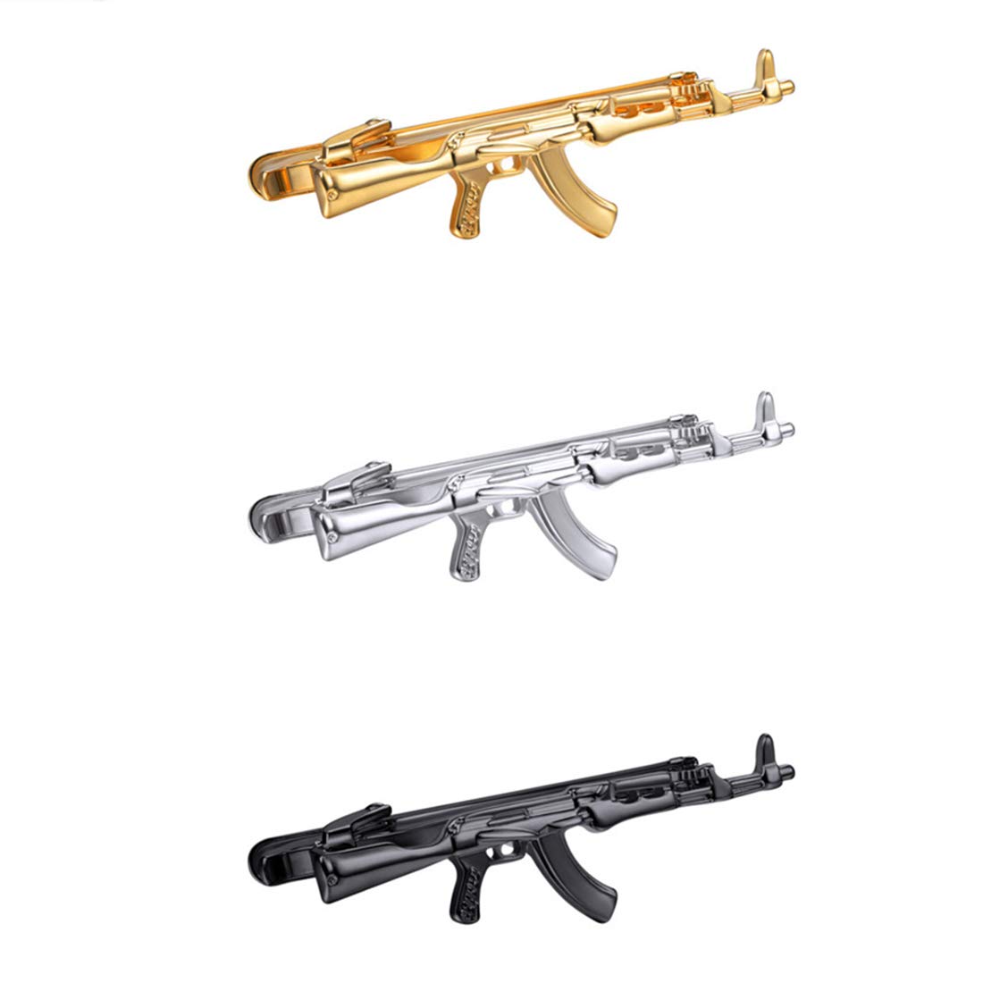 U7 Men Personalized Tie Clip Set of 3 Stainless/Black/18K Gold Plated AK47 Gun Shaped Shirt Tie Bar Clips 3 Pieces