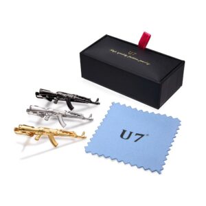 U7 Men Personalized Tie Clip Set of 3 Stainless/Black/18K Gold Plated AK47 Gun Shaped Shirt Tie Bar Clips 3 Pieces