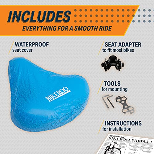 Bikeroo Oversized Bike Seat - Peloton Seat Cushion - Bicycle Saddle Replacement - Wide Cushioned Comfortable Seat for Men & Women - Compatible with Exercise, Road, and Stationary Bikes