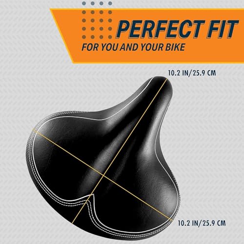 Bikeroo Oversized Bike Seat - Peloton Seat Cushion - Bicycle Saddle Replacement - Wide Cushioned Comfortable Seat for Men & Women - Compatible with Exercise, Road, and Stationary Bikes