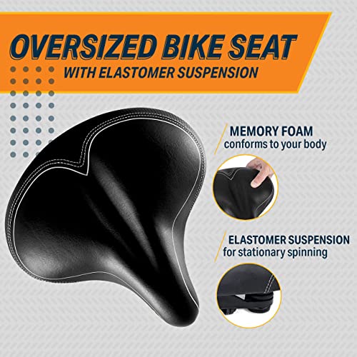 Bikeroo Oversized Bike Seat - Peloton Seat Cushion - Bicycle Saddle Replacement - Wide Cushioned Comfortable Seat for Men & Women - Compatible with Exercise, Road, and Stationary Bikes