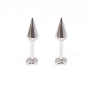 pierce plex pair of labret monroe jewelry large spike/cone design 16g 3/8" 10mm lip, tragus, helix, stud