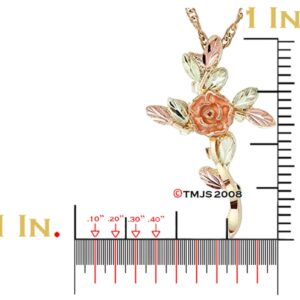 Black Hills Gold Jewelry 10k Yellow Gold Tree of Life Cross Pendant Necklace, 12k Green and Rose Gold, 18 Inches for Women