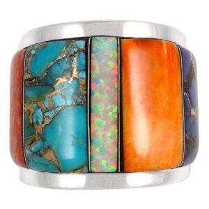 wide statement ring in sterling silver genuine turquoise & gemstones (select color) (multi, 8)