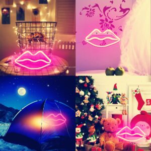 Lips Shaped Neon Signs Led Romantic Art Decorative Neon Lights Wall Decor for Christmas Gift Studio Party Kids Room Living Room Wedding Party Decoration Pink