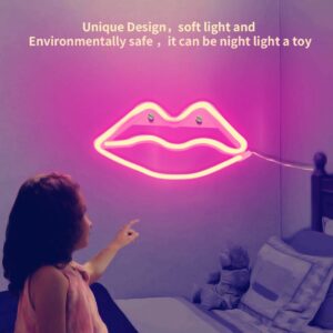 Lips Shaped Neon Signs Led Romantic Art Decorative Neon Lights Wall Decor for Christmas Gift Studio Party Kids Room Living Room Wedding Party Decoration Pink