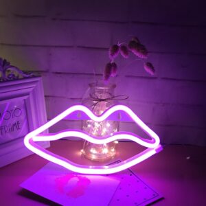 Lips Shaped Neon Signs Led Romantic Art Decorative Neon Lights Wall Decor for Christmas Gift Studio Party Kids Room Living Room Wedding Party Decoration Pink