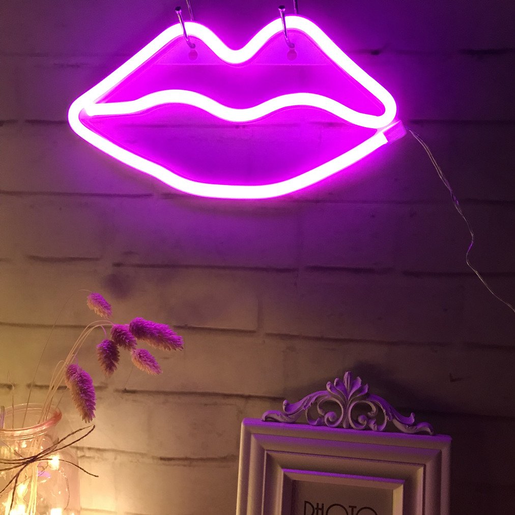 Lips Shaped Neon Signs Led Romantic Art Decorative Neon Lights Wall Decor for Christmas Gift Studio Party Kids Room Living Room Wedding Party Decoration Pink