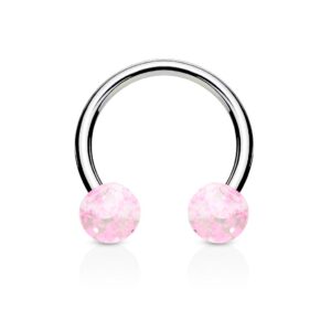 amelia fashion 16 gauge glitter acrylic ball circular barbell/horseshoe nose ring 316l surgical staineless steel (pink)