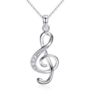 weilydf music note pendant necklace 925 sterling silver cubic zirconia jewelry for women girl box chain 18"