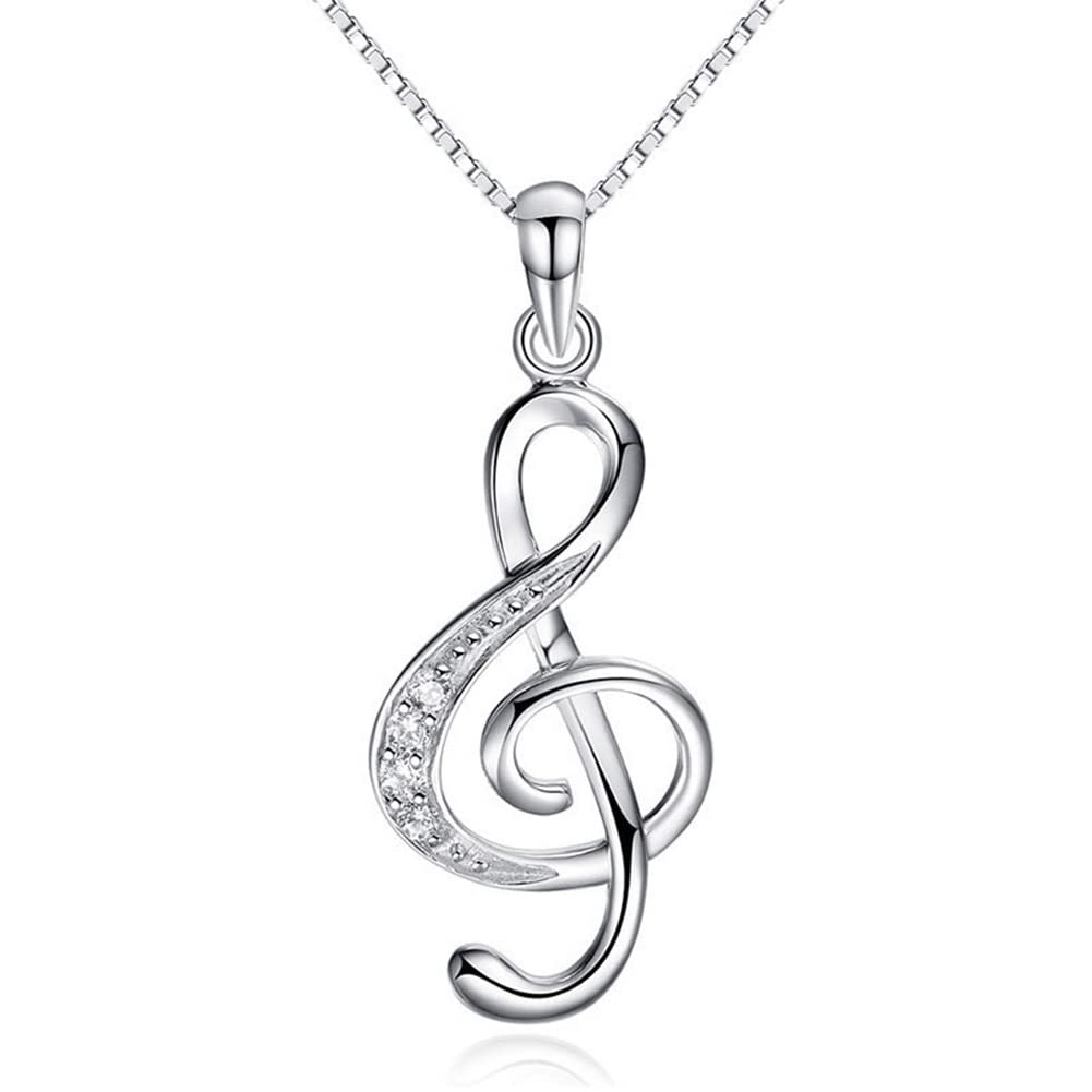 WEILYDF Music Note Pendant Necklace 925 Sterling Silver Cubic Zirconia Jewelry for Women Girl Box Chain 18"