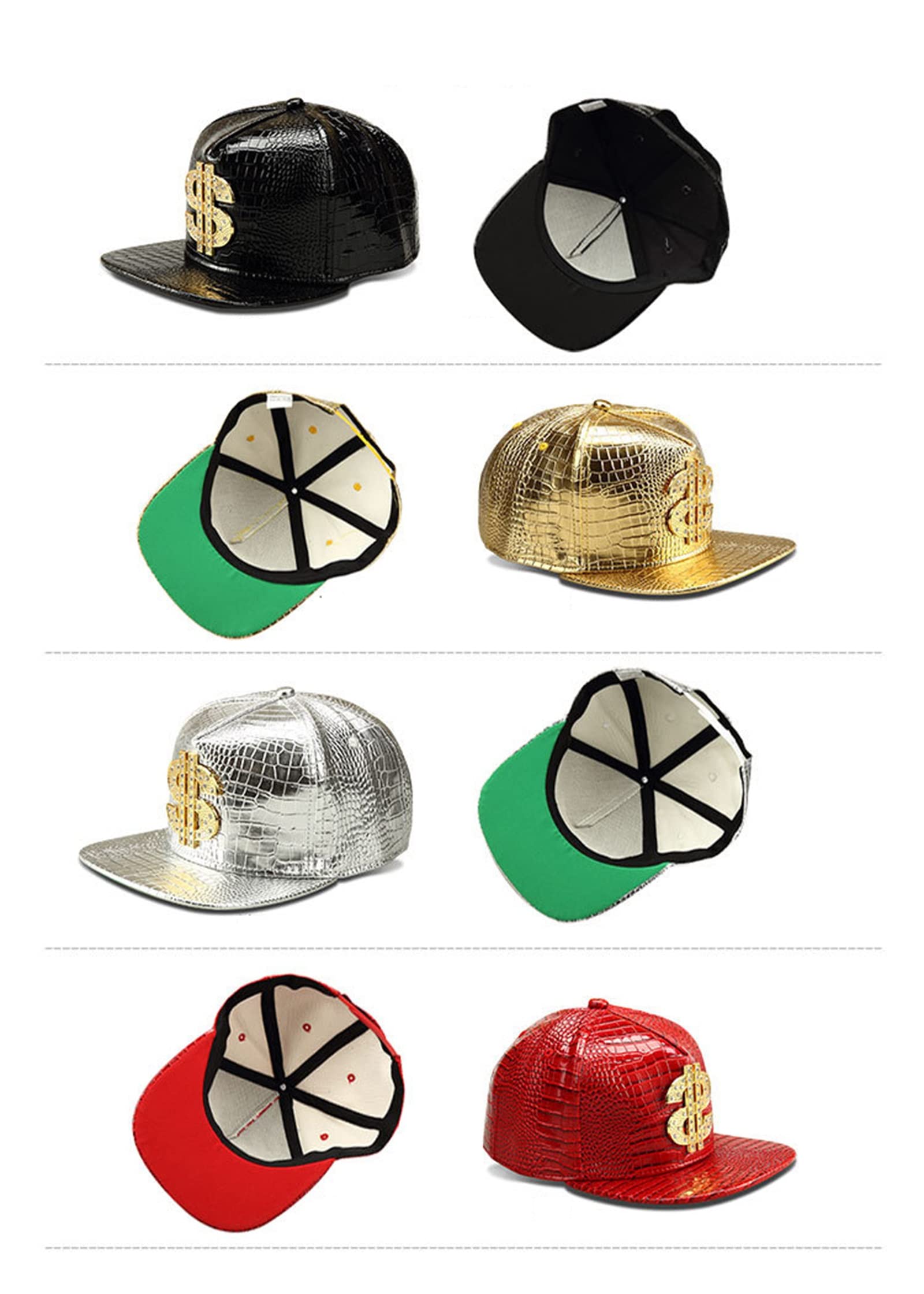 Hip Hop Hat,Flat-Brimmed Hat,Rock Cap,Adjustable Snapback Hat for Men and Women (Gold)