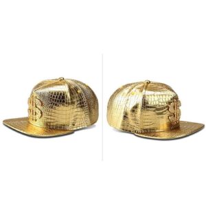 Hip Hop Hat,Flat-Brimmed Hat,Rock Cap,Adjustable Snapback Hat for Men and Women (Gold)